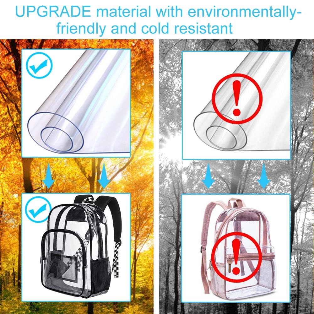 KLFVB 3PCS Clear Backpack, Heavy Duty Transparent Bookbag, See Through Sequin Backpacks - Black