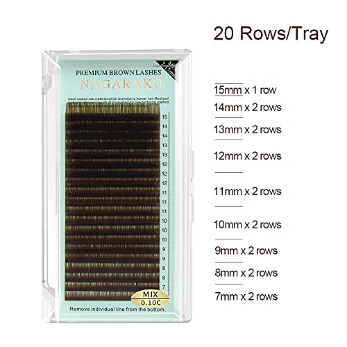 NAGARAKU Natural Brown Color Eyelash Extensions 0.07mm D curl 7-15mm Mix Tray Individual Lashes Classic Faux Mink Volume 20 rows Soft Eyelash Supplies