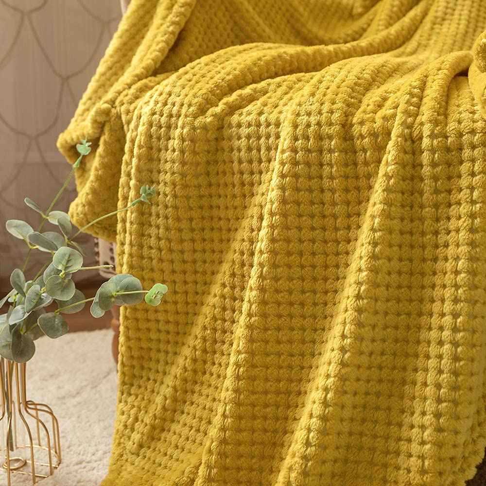 jinchan Fleece Throw Blanket 50"x60" Flannel Blanket for Couch Bed Throw Cozy Soft Throw Blanket Living Room Decor Fluffy Blanket Throw Gifts Mustard Yellow