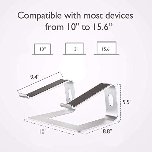 Laptop Stand Holder Computer Riser, Aluminum Cooling Notebook Stand Mount Laptops Elevator for Desk for MacBook Pro Air, Lenovo, HP, Dell, 10-15.6β Laptops - Silver