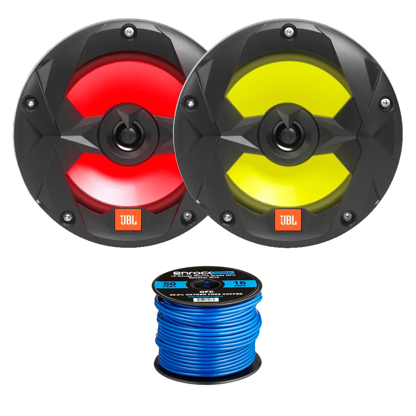 JBL 6.5" Marine Speakers (Qty 2) 1 Pair of OEM Replacement Speakers w/Enrock 50ft Wire (White) MS6520B