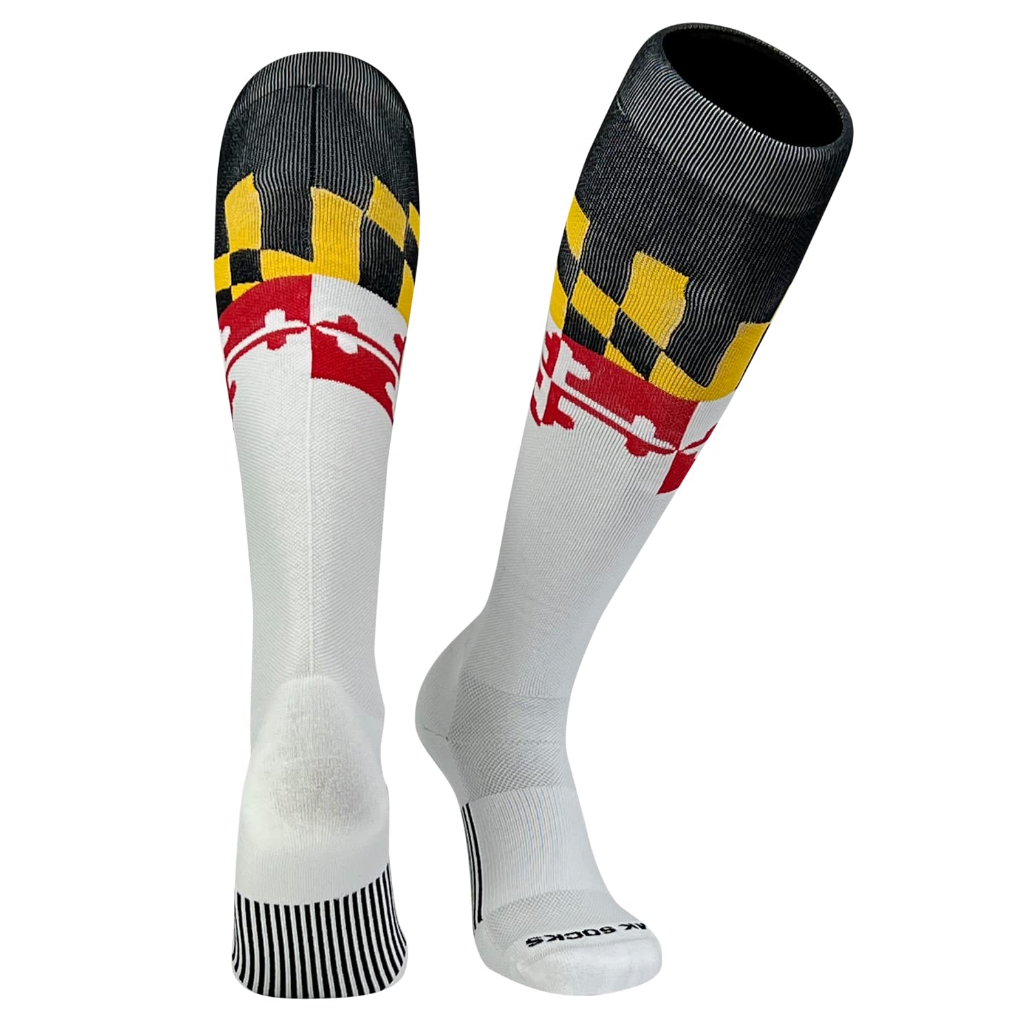 Mk Socks Maryland Flag Knee High Long Baseball Football Socks (L), Black Red Gold White