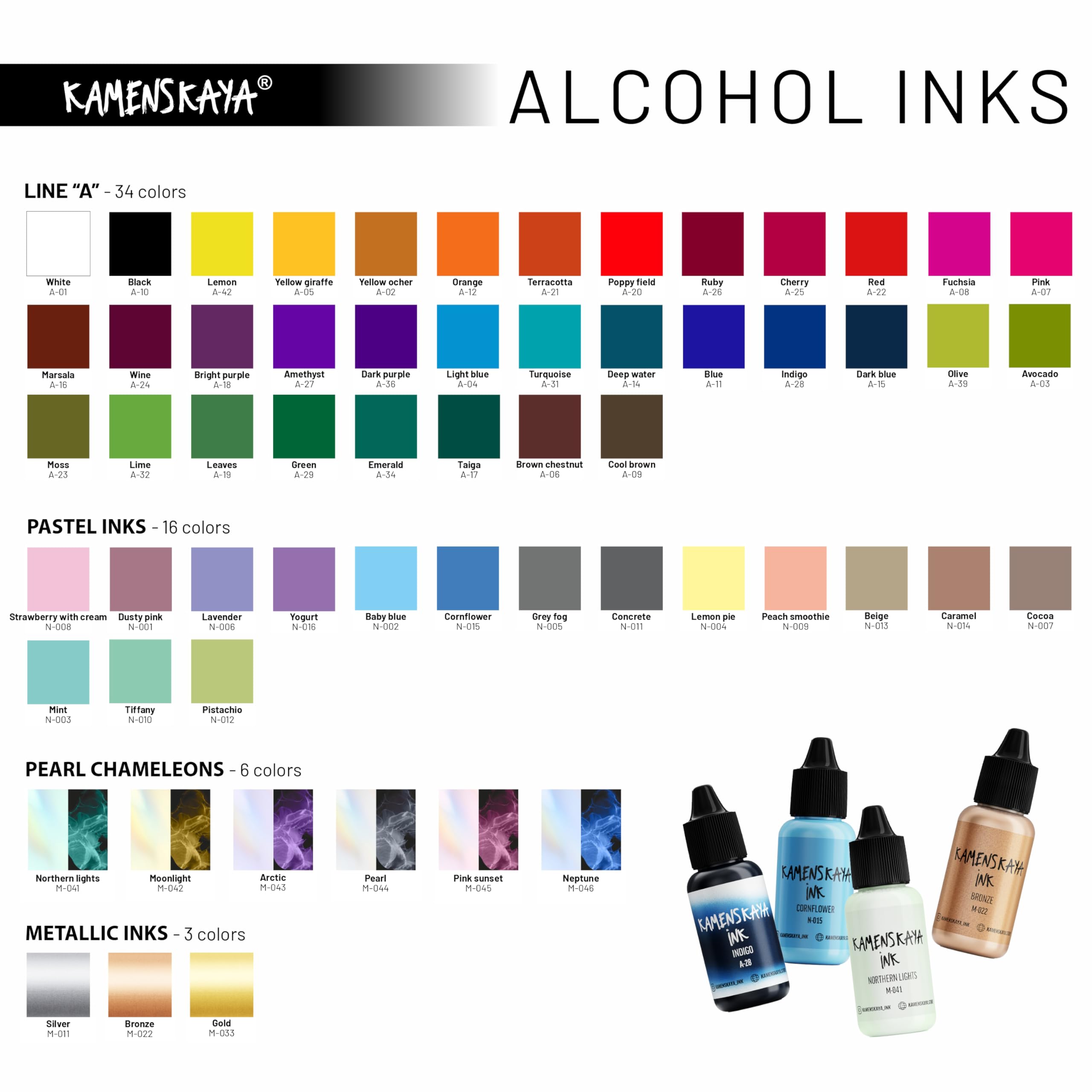 KAMENSKAYA Metallic Alcohol Ink Set: Gold Alcohol Ink, Silver Alcohol Ink, Bronze Alcohol Ink, 0.51 fl oz (15 ml) Each