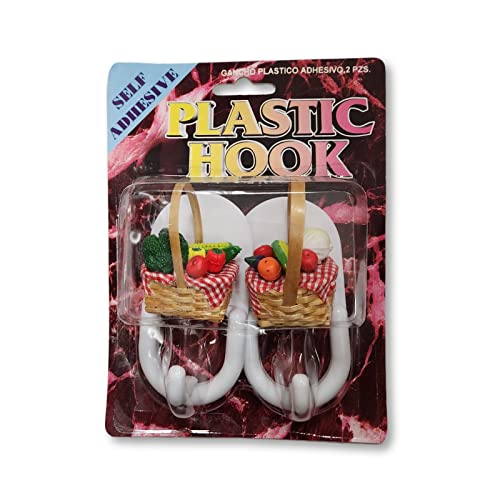 Self-Adhesive Wall Hooks for Hanging Decorative Plastic Hooks | Towel Hooks | Key Hooks , Kitchen , Door and Home Improvement | 2-Pack