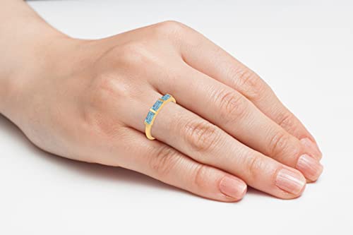 mirahi by chordia jewels Dainty Baguette Ring, 1/4 CT Three Stone Wedding Ring, Yellow Stackable Aquamarine Rings for Women
