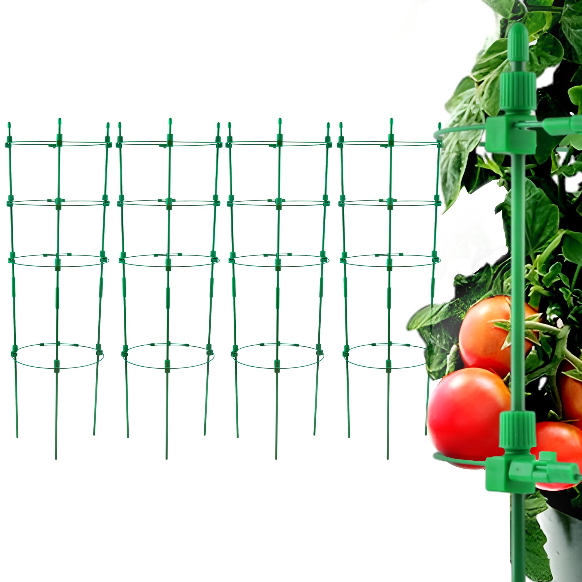 Sinimaka Upgrade Tomato Cage for Garden, 36 Inches 2 Pack Adjustable Tomato Stakes Trellis, Tomato Plant Support Cages for Vegetables, Rose Vine, Flowers, Fruit, Climbing Plants