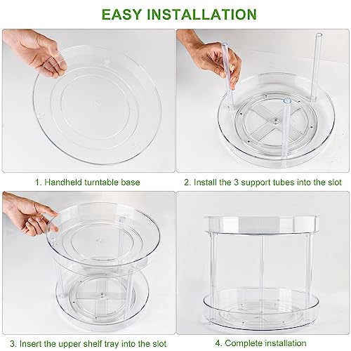 Lazy Susan Turntable Organizer, 2 Tier Clear Lazy Susan Cabinet Organizer for Kitchen, Pantry, Bathroom, Table, Fridge, Cupboards, Counter Organizing,10.6" Round (2 Tier Clear)