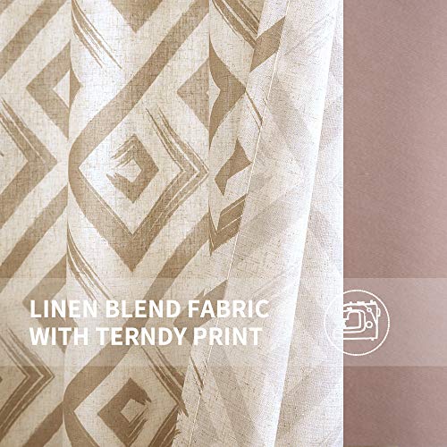 jinchan Ogee Tile Square Linen Textured Drapes Printed Curtain Panels Bedroom Living Room Lattice Window Treatment 2 Panel Drapes 95" L Taupe on Beige