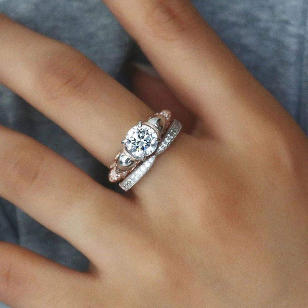 KarryStore New Creative Skull Ring Cubic Zircon Woman Wedding Ring 925 Sterling Silver Romantic Ring Anniversary Ring Engagement Ring lover gift For Woman Jewelry (Rose Gold, 6)