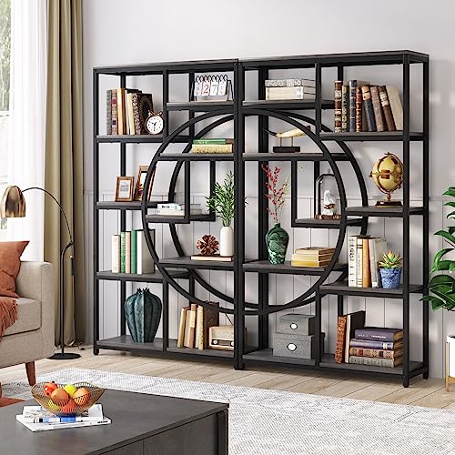 Tribesigns Bookshelf Industrial 5 Tier Etagere Bookcase, Freestanding Tall Bookshelves Display Shelf Storage Organizer with 9-Open Storage Shelf for Living Room, Bedroom (Rustic Gray and Black)