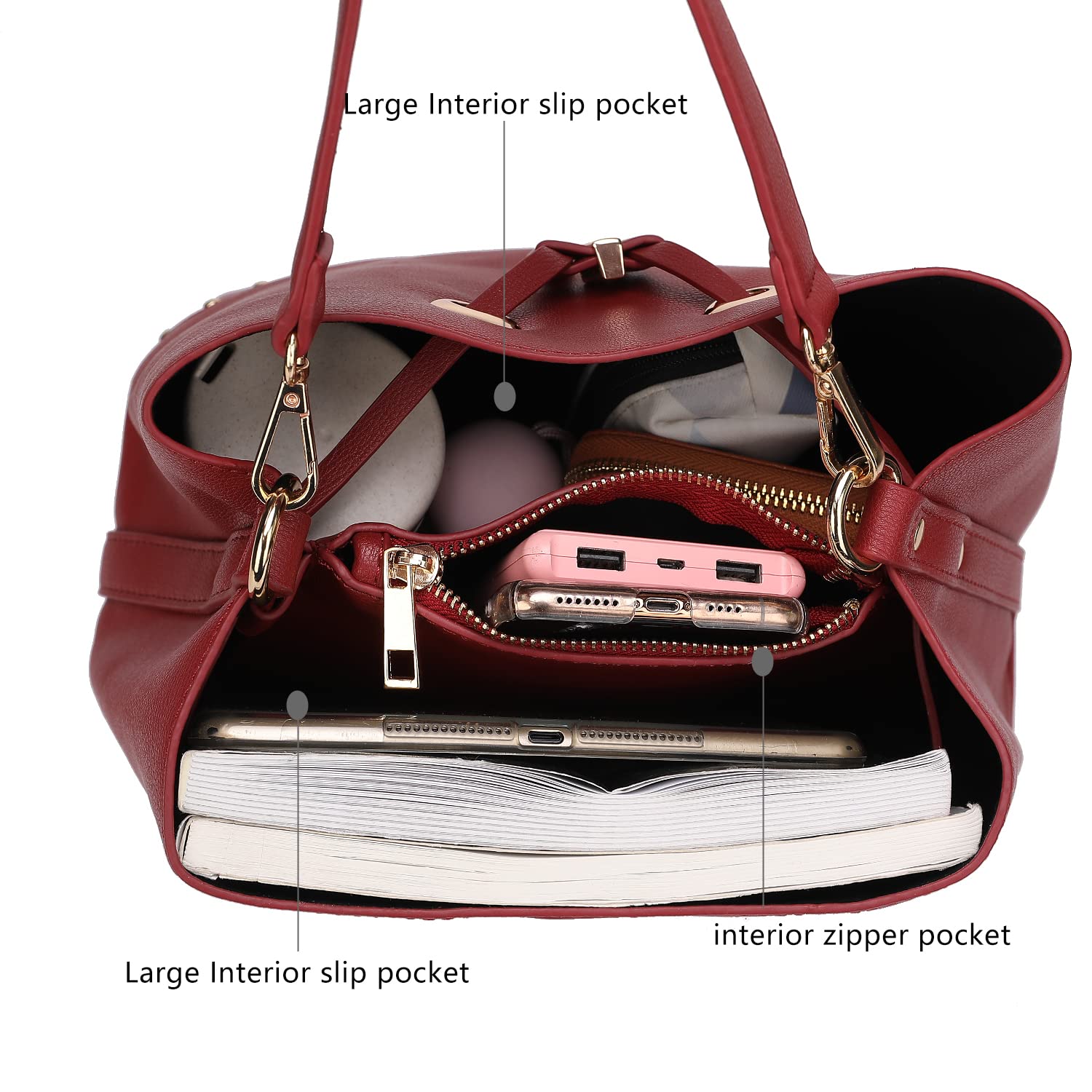 MKF Crossbody Bucket Hobo Bag for Women, top Handle Handbag & Wristlet Wallet Purse Set Large