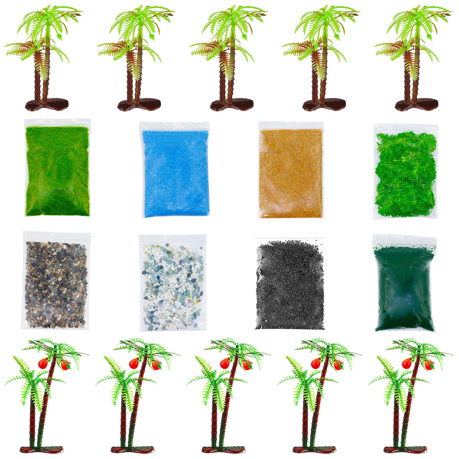 Warmtree 18 Pcs Total 650Gram Diorama Supplies Kit,Model Trees, Rocks,Static Grass,Moss,Tree Powder,River,Tabletop Layout Terrain Scenery Landscape Model Railroad Sand Table Diorama Materials