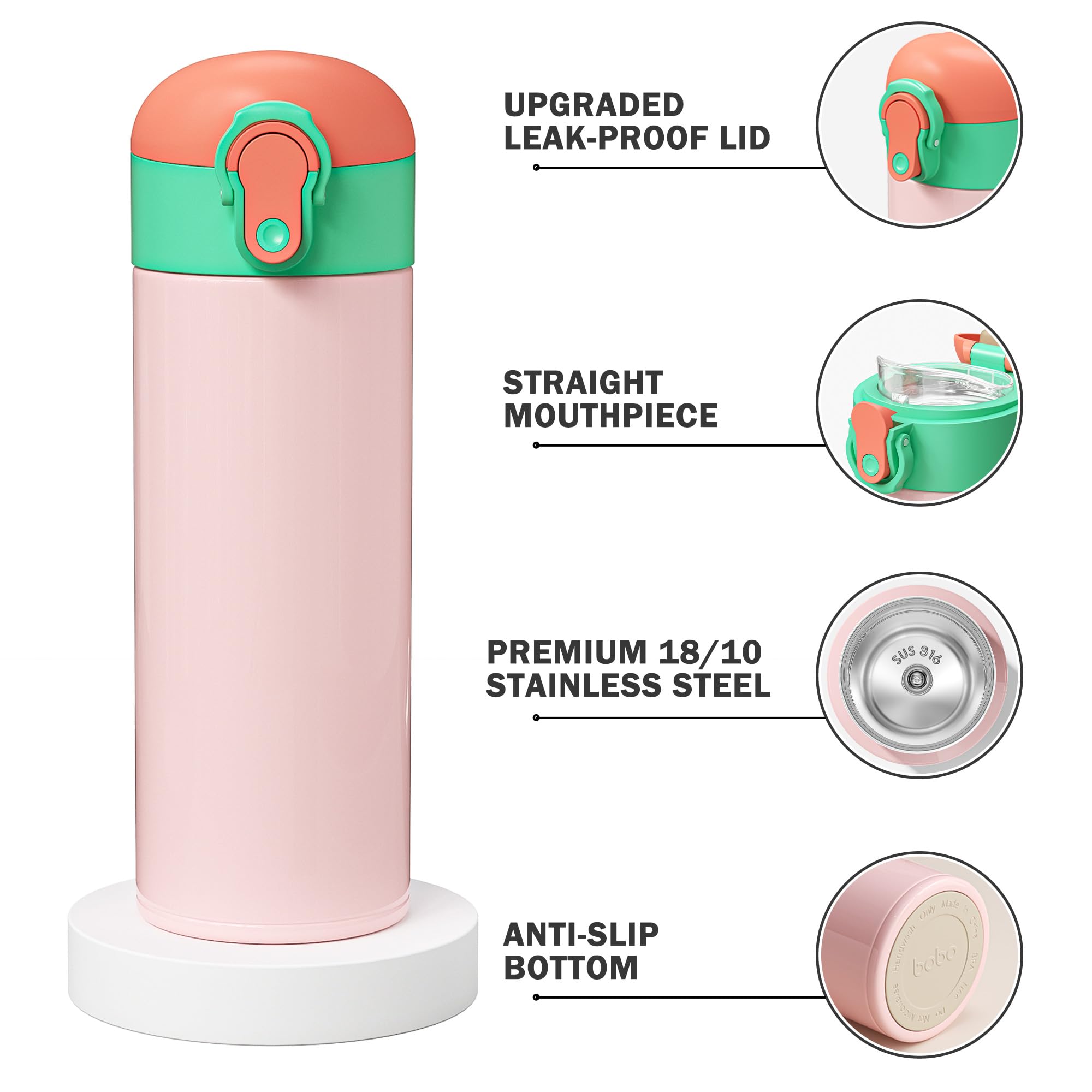 YOHKOH Mini Insulated Water Bottle Small Stainless Steel Thermos 10oz - Insulated Vacuum, Leak Proof, Keeps Drinks 12 Hrs Hot & 24 Hrs Cold - BPA-Free (1, Pink)