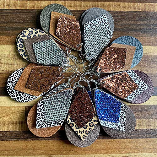Leather Earrings for Women Teardrop Leaf Flower Leopard Print Petal Drop Earrings Antique Lightweight Leather Earring Set