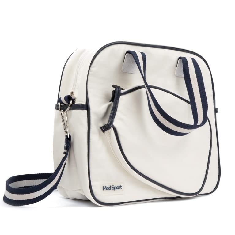 Mod Sport Pickleball Bag Premium Pickleball Tote Bag with Racket Case, Water Bottle Holder, Shoulder Strap (White)