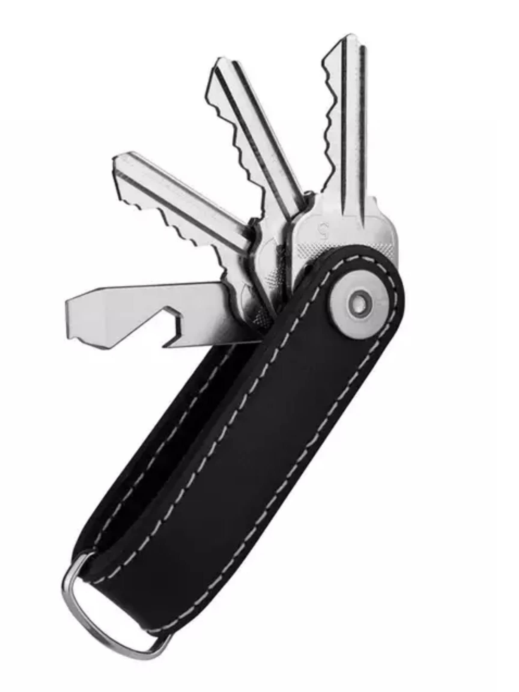 leather key Holder Organizer Key Chain, Holds up to 7 Keys, Compact and Secure Locking Mechanism,Key Chain DURABLE Stainless Steel Multi-Tool