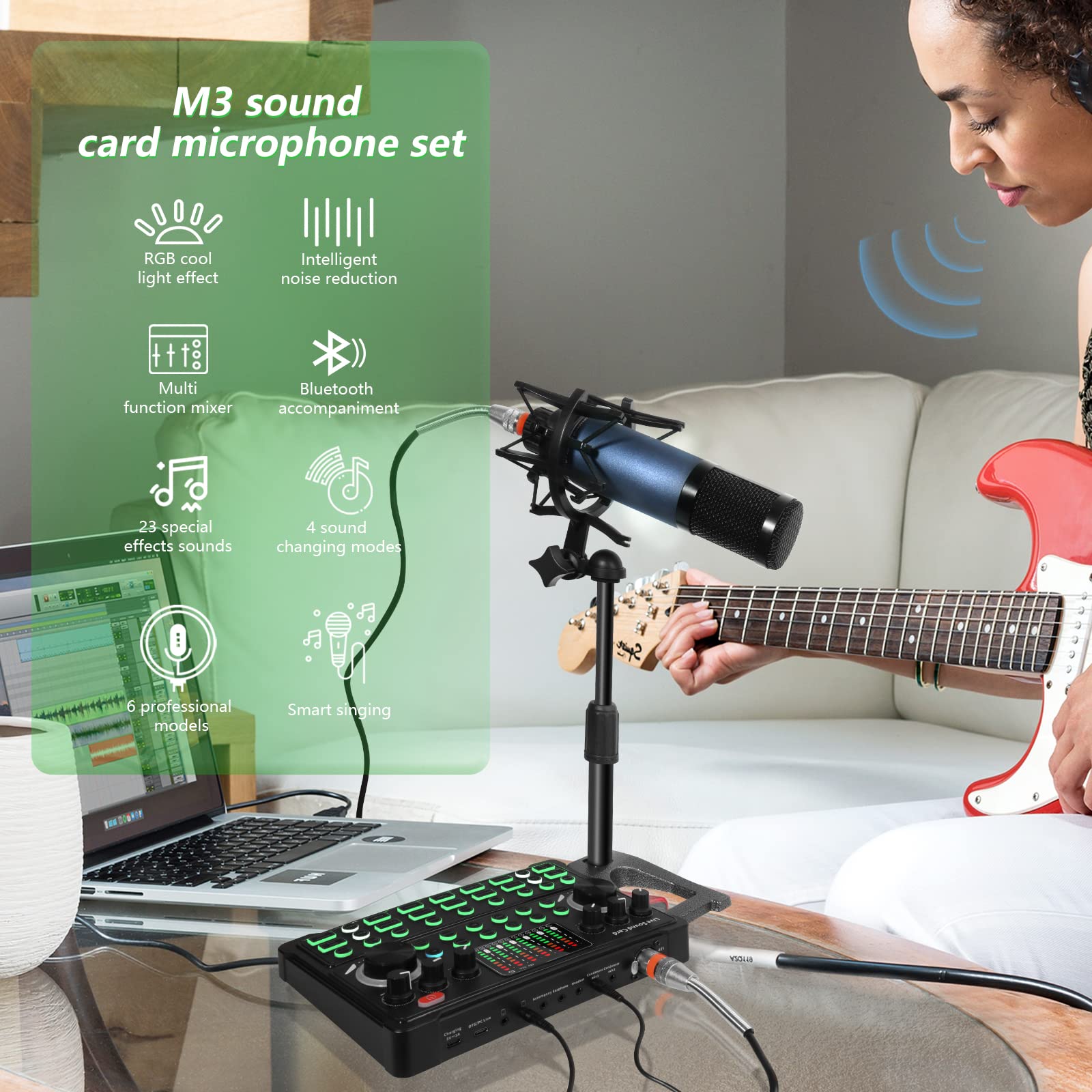 SINWE Podcast Equipment Bundle, 24mm Large Diaphragm Microphone with All-In-One Podcast Production Studio and Adjustable Mic Stand For Live Streaming, Recording, PC, Smartphone