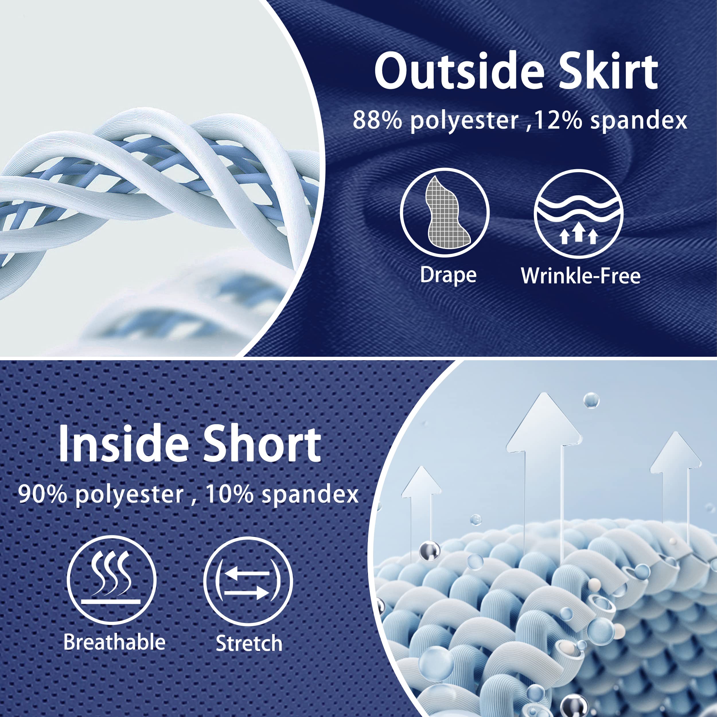 Moarol Women's Knee Length Skorts Long Golf Modest Athletic Casual Tennis Skirt for Summer with Pockets UPF50+ Navy Blue