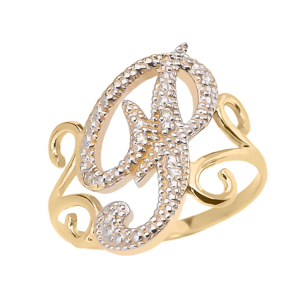 Initial Rings 10k Yellow Gold Modern Cursive P Diamond (Size 9.5)