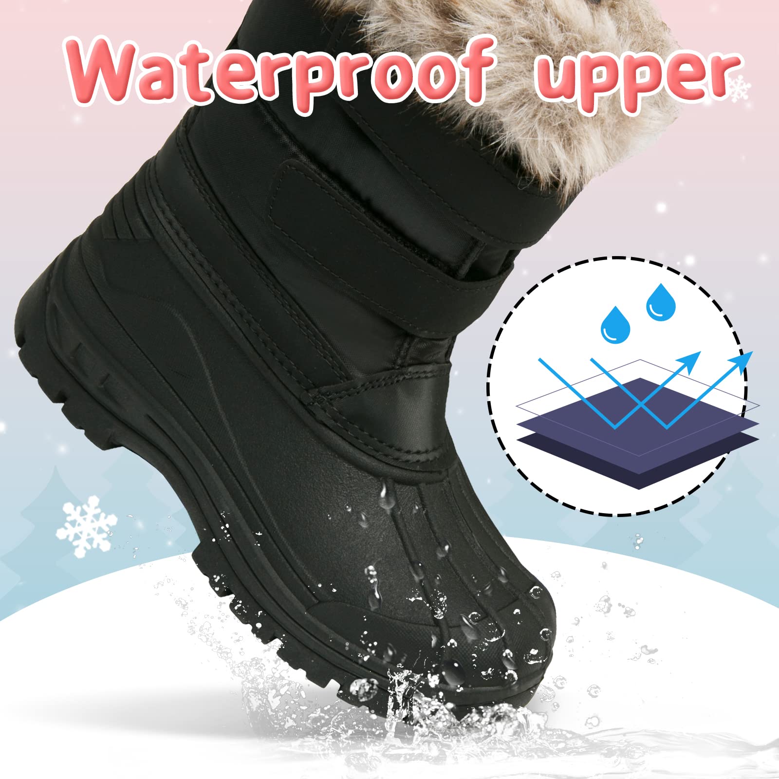 Kids Snow Boots Boys Girls Mid Calf Winter Boots Anti-Slip Outdoor Warm Boots With Fur Lined(/Little Kid/Big Kid)
