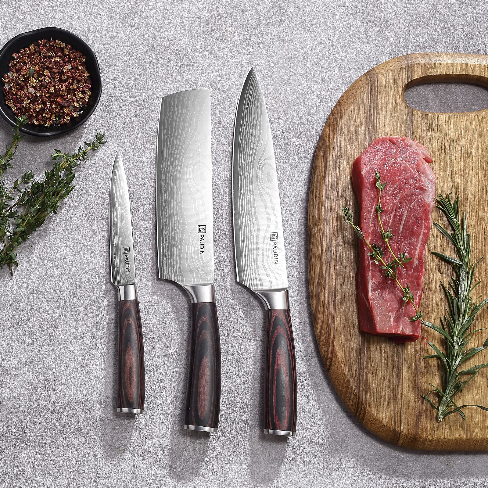 PAUDIN Nakiri Knife, Chef's Knife and Utility Knife
