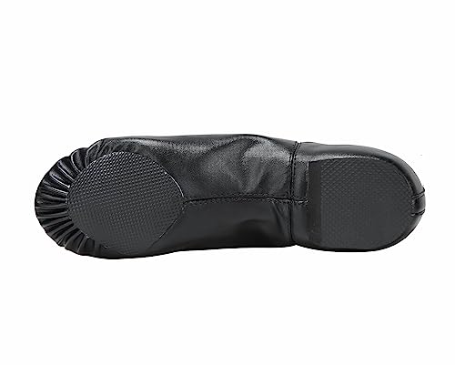 Linodes Unisex PU Leather Upper Slip-on Jazz Shoe with Up Elastic for Women and Men's Dance Shoes-Black-7.5M