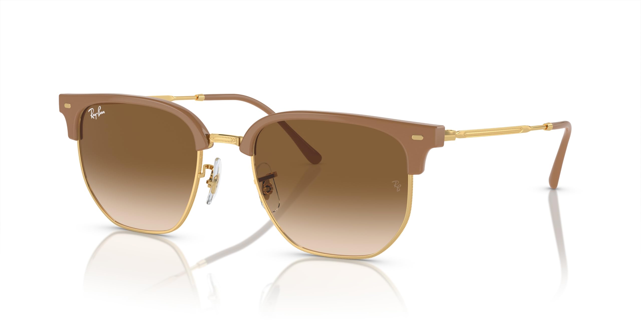 Ray-Ban RB4416 New Clubmaster Square Sunglasses, Beige On Gold/Brown Gradient, 51 mm