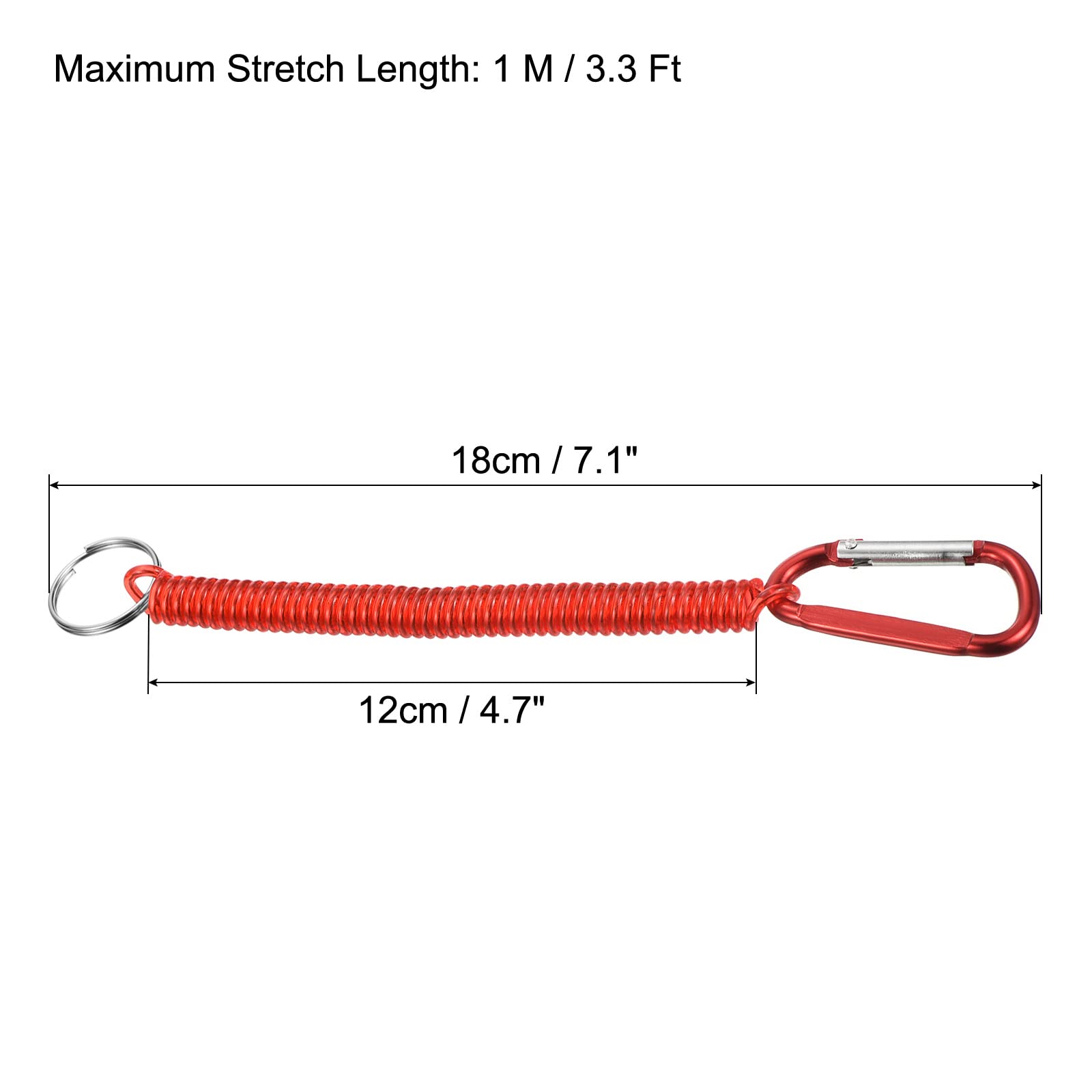 PATIKIL 3.3ft Spring Coil Keychain Stretch Cord, 12 Pack Spiral Lanyard Tether Retractable with Metal Clip and Keyring for Keys Fishing Tool, Red