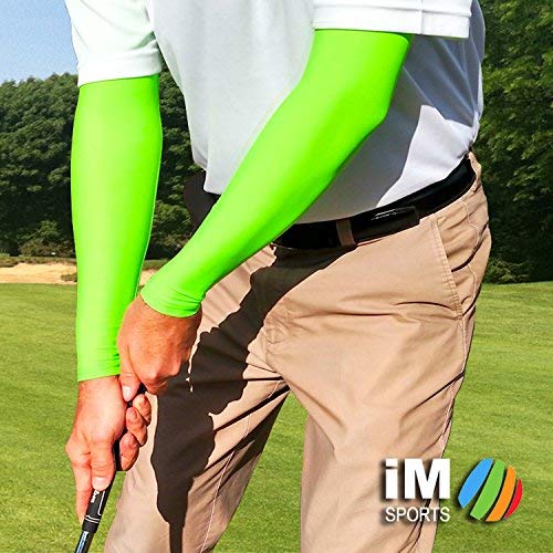 iM Sports LONG DRIVER Golf Sun Sleeves + Blocks 98% UV + Compression + Made in USA - Neon Green - X-Large/XX-Large - Pair
