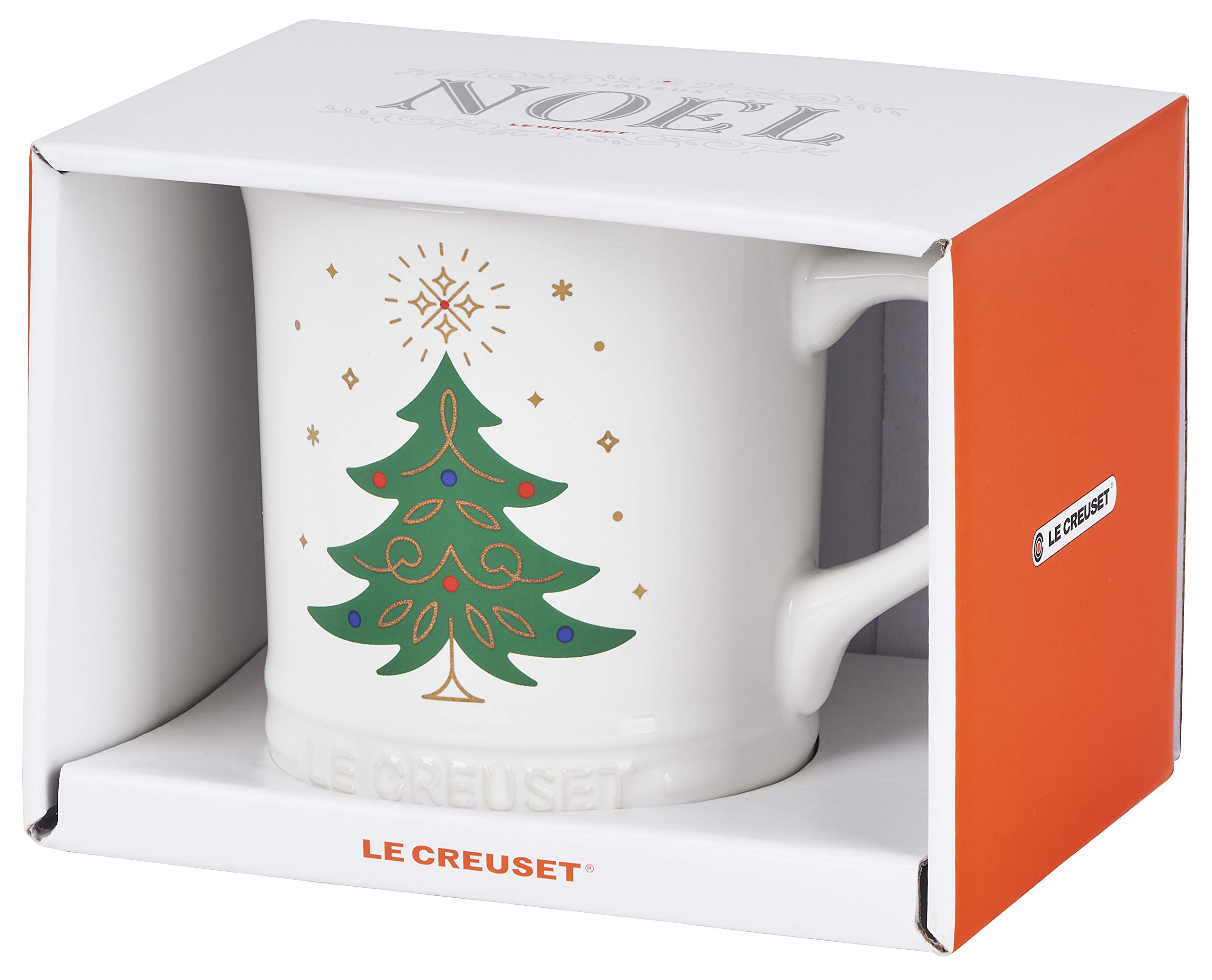 Le Creuset Stoneware Noel Collection: Tree Mug, 14 oz., White w/Applique