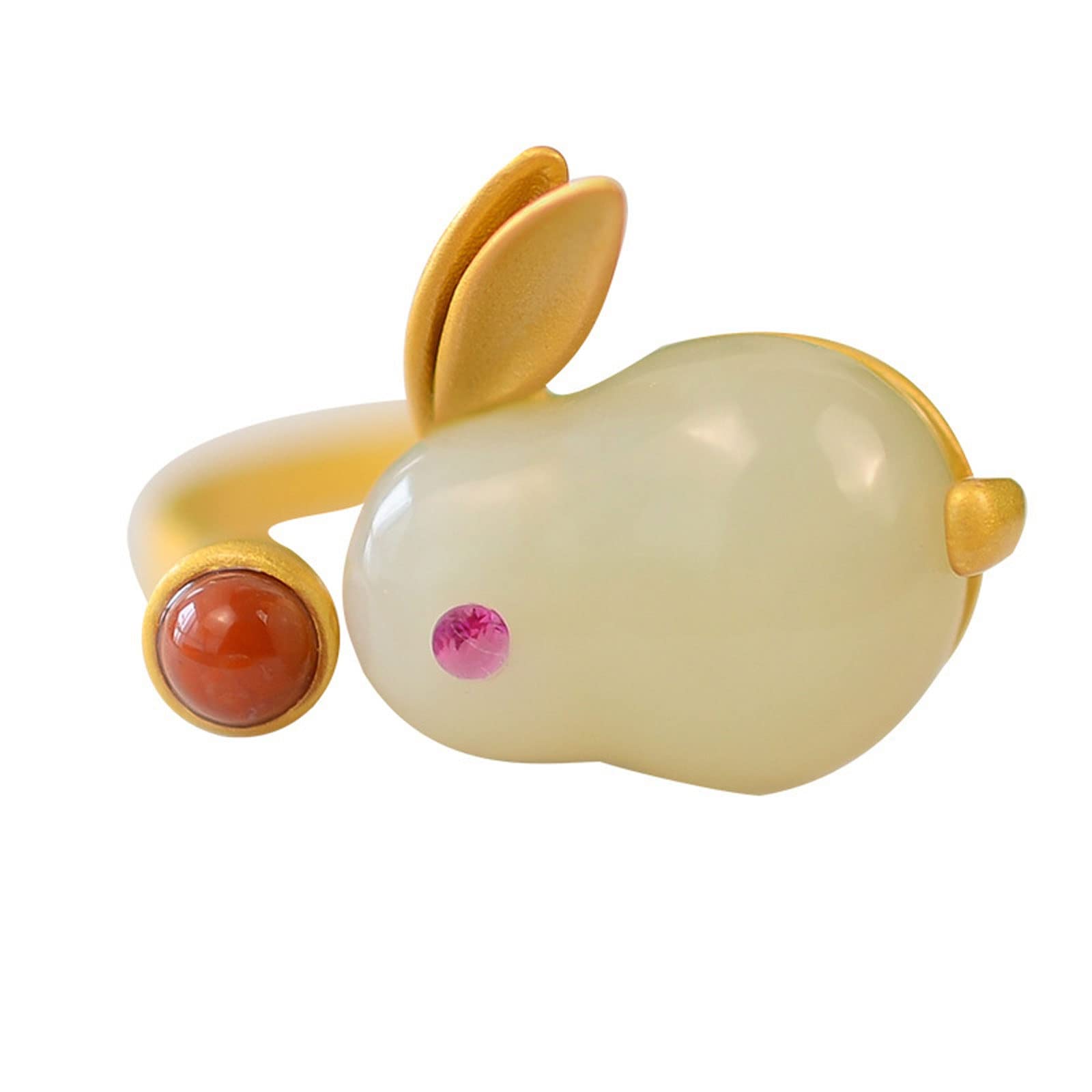 NICSY Jade Rabbit Ring, Chinese New Year Rabbit Ring, Niche Design Premium Feel, Light Luxury Chinese Style Cute Cute Rabbit, Adjustable Open Ring