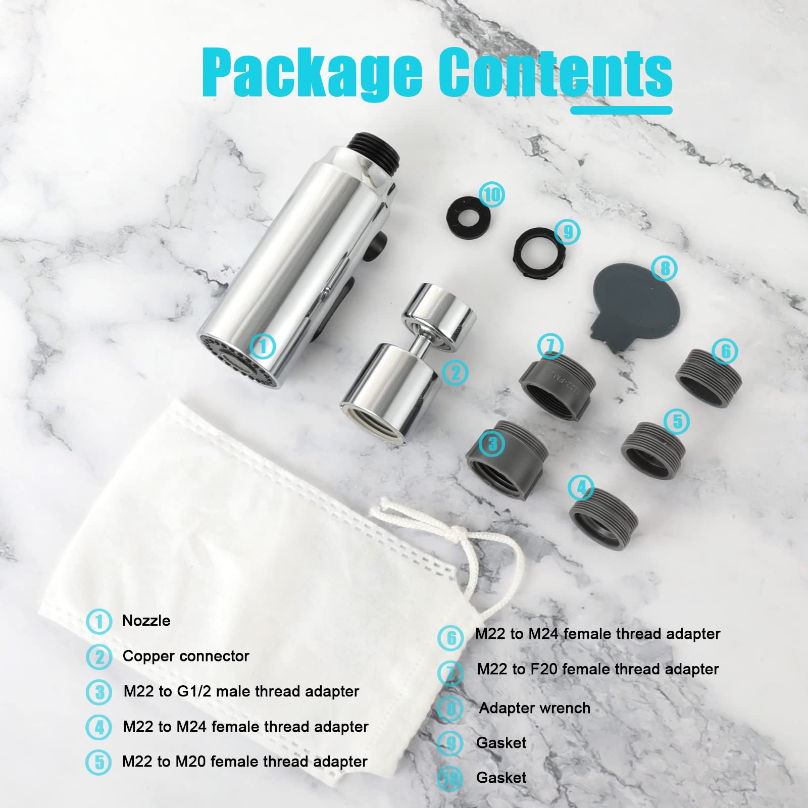 KOZR Kitchen Faucet Spray Head,3-Function Faucet Adapter,720 °Swivel Faucet Extender for Kitchen Faucet Head Replacement