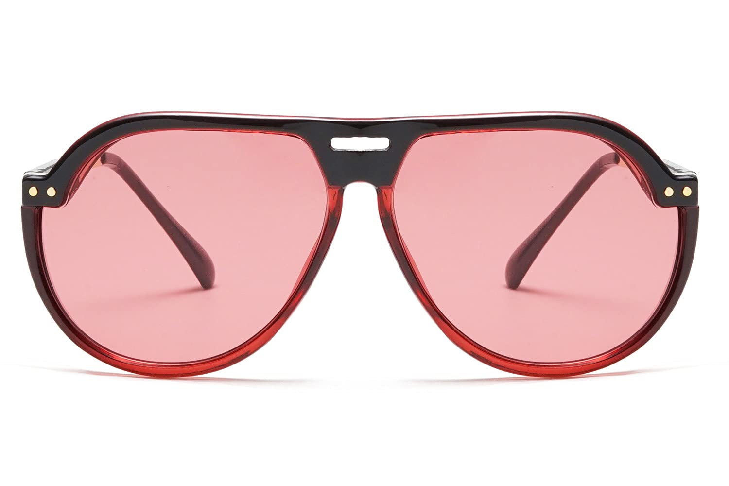 KYMISINKY Fashion Vintage Aviator Sunglasses for Women Men Large Frame with Side Shield UV Protection KY2000S (Transparent Red/Red Lens)