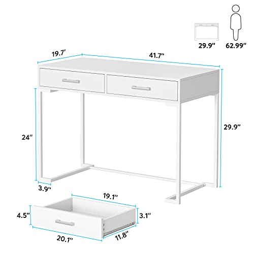 Tribesigns Vanity Desk with 2 Drawers, White Small Makeup Vanity, Modern Vanity Table Dressing Desk for Women Girls Gifts (Without Mirror),39" W