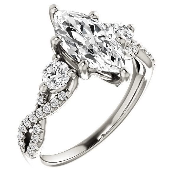 Mois 2 CT Marquise Cut Colorless Moissanite Engagement Ring Wedding/Bridal Ring Set, Diamond Ring, Anniversary Solitaire Halo Accented Promise Vintage Antique Gold Silver Ring Perfact for Gift (4)