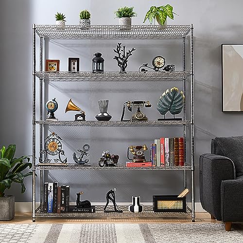JCSTEU 5Tier Heavy Duty Shelves Adjustable, Rolling Organiser for Mobile Wheels, Multi-Functional Cargo Racks for Warehouses, Supermarkets, Balconies, Kitchens, (59.45 "L × 24.02 "W × 71.65 "H)