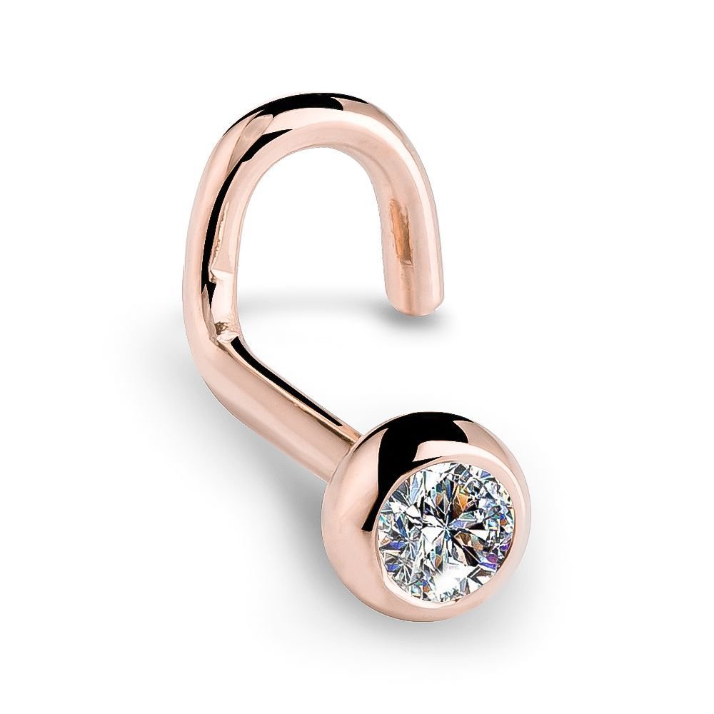 I1 1.5mm 0.015ct. t.w. Diamond Flush Bezel Set Diamond 14K Rose Gold Twist Nose Ring 18G