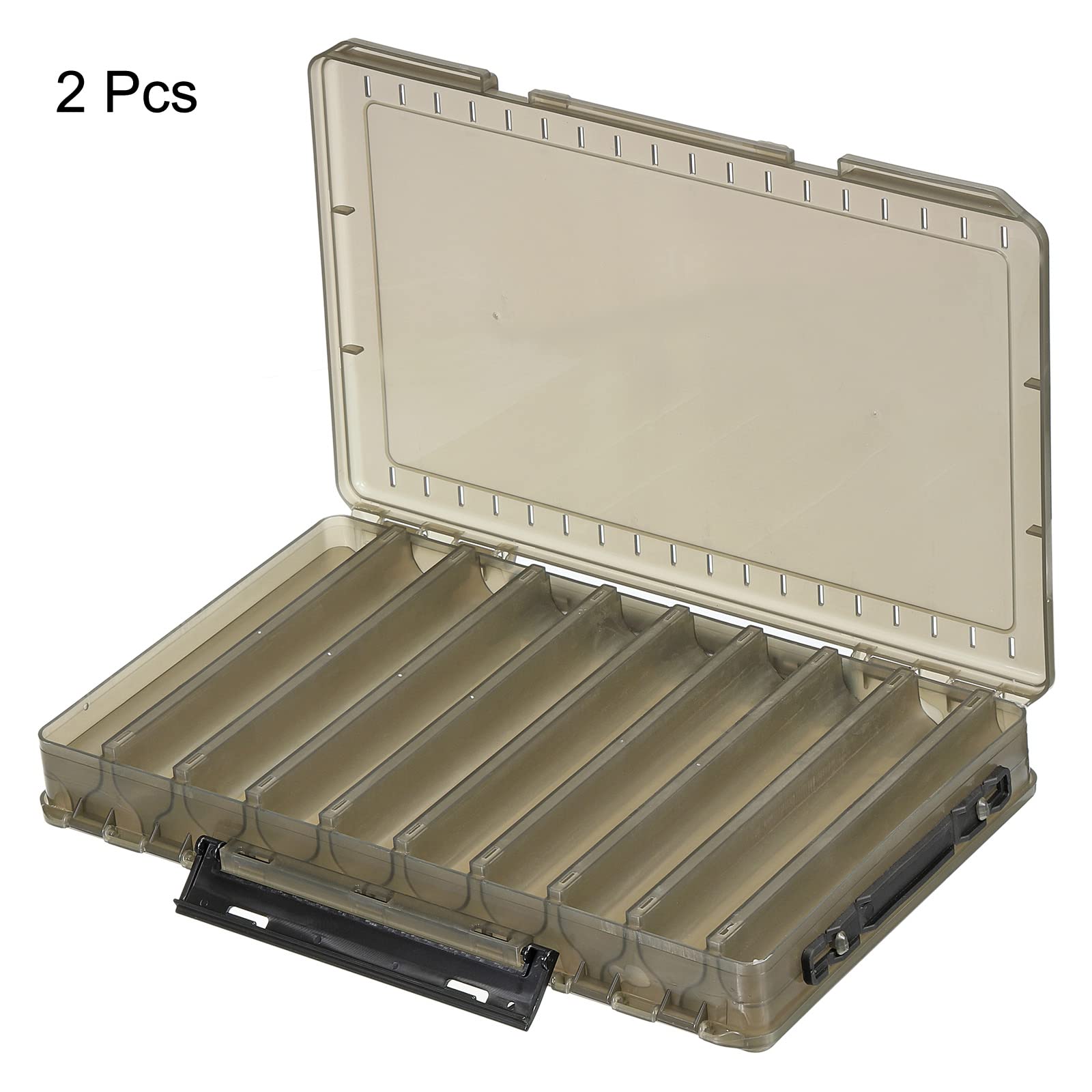 PATIKIL Double-Sided Fishing Lure Box, 2 Pack Plastic 18 Grids Fish Tackle Bait Organizer Storage Container, Gray