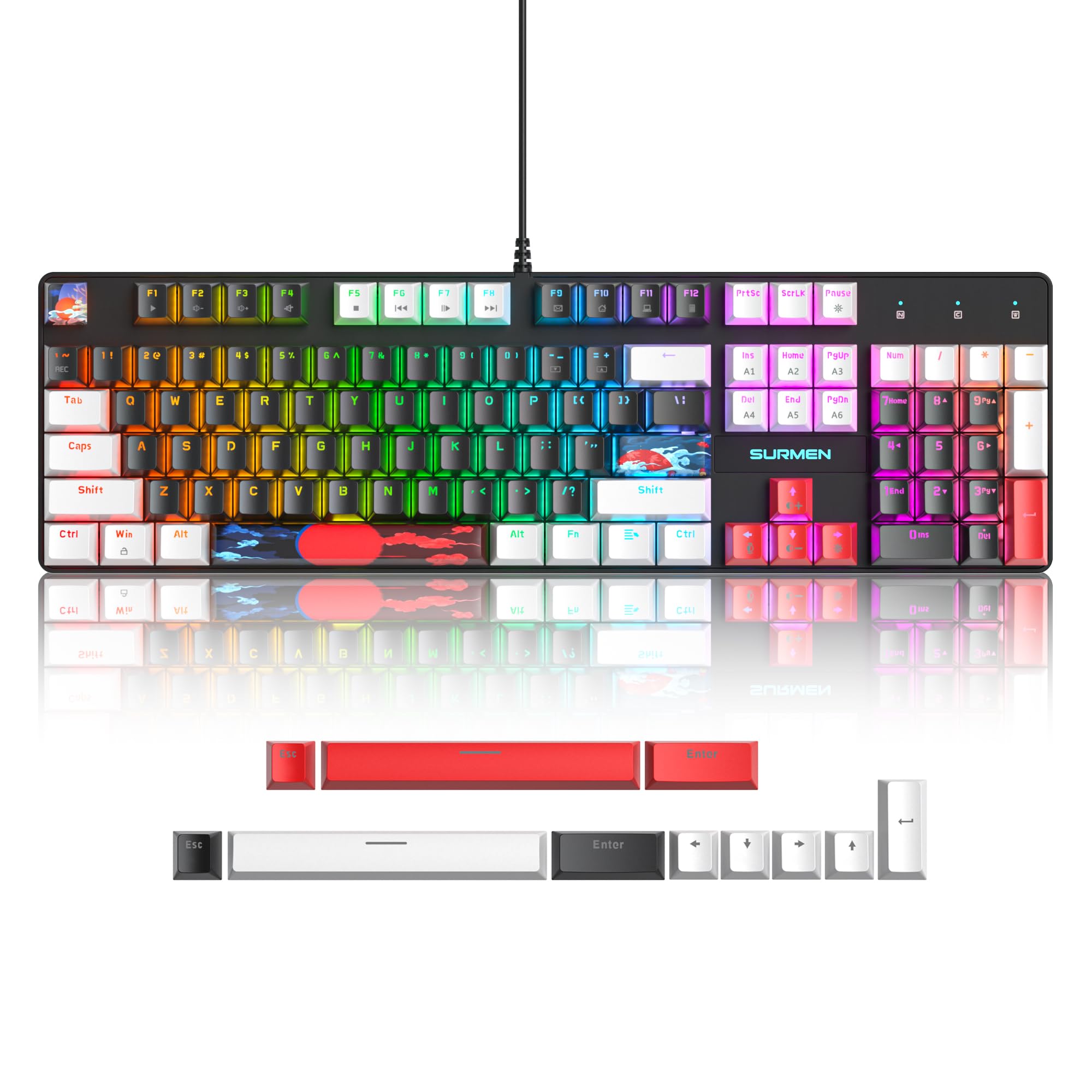 Owpkeenthy Wired 60 Percent Gaming Keyboard Mechanical with PBT Keycaps Red Switch Ultra Compact Gaming Keyboard Backlit Keys N-Key Rollover for PC Gamer (Grey)
