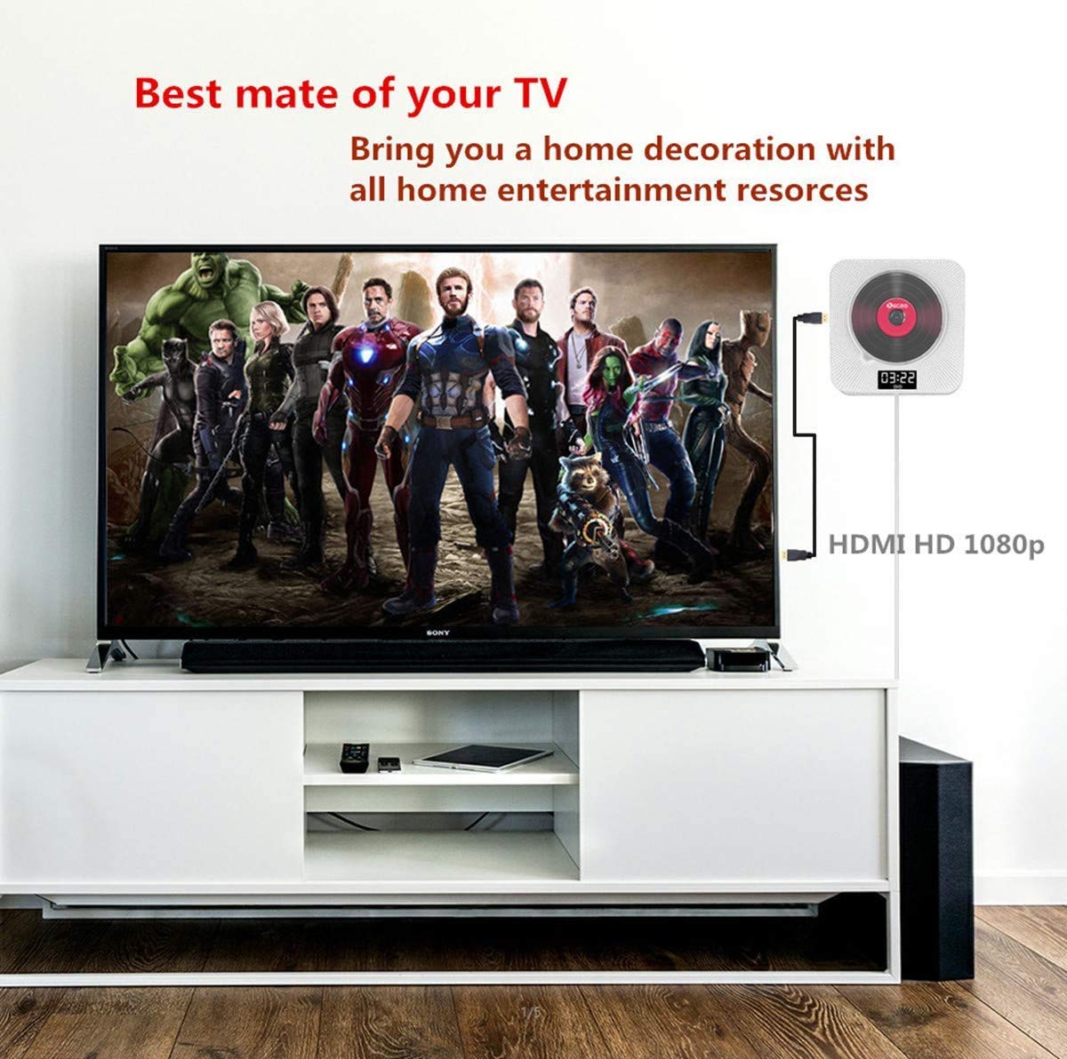 KECAG DVD/CD Player with Bluetooth Dual Speakers,Wall Mountable DVD Player Portable with HDMI Full-HD 1080P Output for TV,AV USB Port FM Radio Remote Control 3.5mm AUX Line in/Out Sleep Timer,White