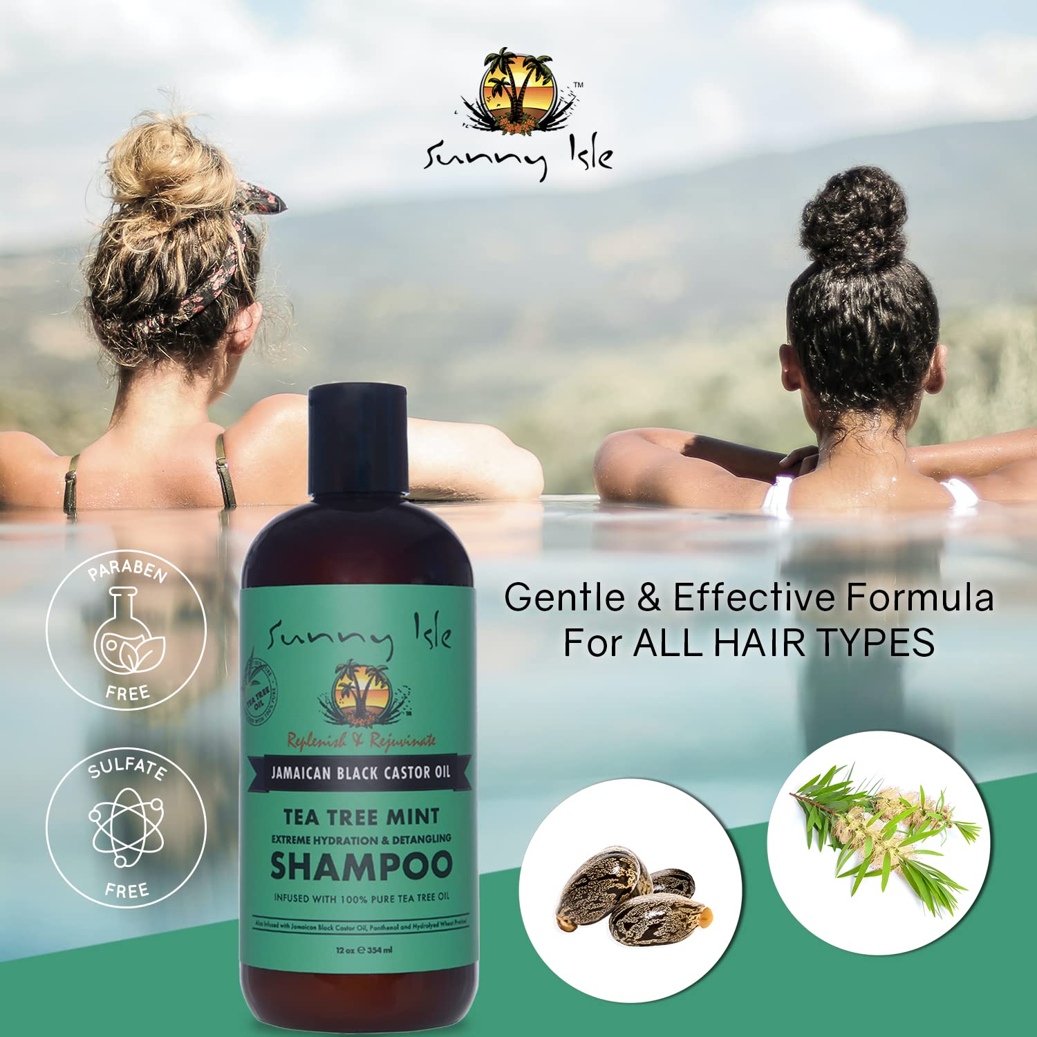 Sunny Isle Jamaican Black Castor Oil Tea Tree Mint Shampoo 12oz | Extreme Hydration & Detangling | Hair Growth & Itchy Scalp