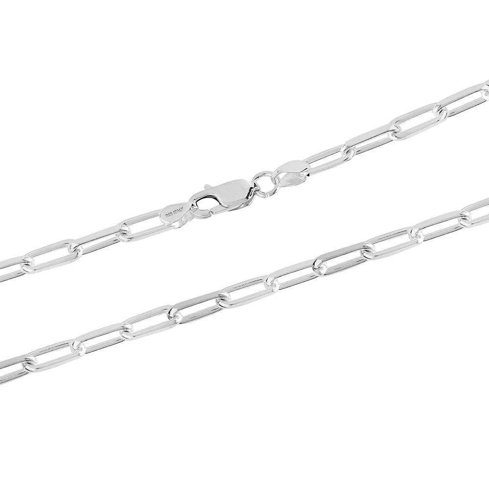 LeCalla 925 Sterling Silver Italian 4.5 MM Diamond-Cut PaperClip Link Chain Necklace for Women 24 Inches
