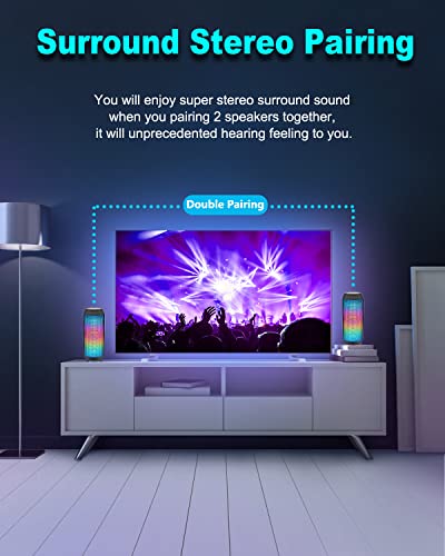 Wireless Bluetooth Speaker, Portable Speaker 15W Stereo Sound with Multi LED Light Dynamic Modes, IPX4 Waterproof Bluetooth Speakers, BT5.3, TWS Surround Pairing, Lightweight for Party Outdoor Camping
