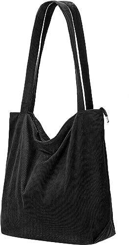 Women Corduroy Tote Bag With Zipper, Large Shoulder Hobo Bags Casual Cute Handbags Big Capacity Travel Shopping Work Bag Aesthetic With Pocket
