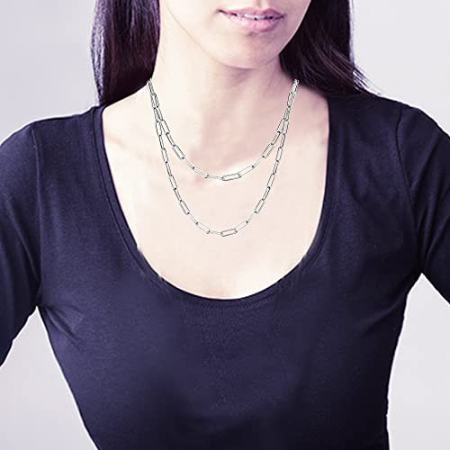 LeCalla 925 Sterling Silver Italian Paperclip-Link Chain Necklace for Women 36 Inches