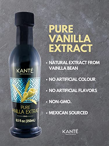 KANTÉ - Pure Mexican Vanilla Extract | 100% natural and sugar free | For baking, desserts and beverages, 8.45 fl oz.