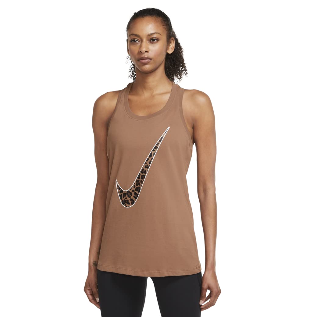 Nike Women's Dri-FIT One Logo Animal Print Tank (as1, alpha, s, regular, regular, Brown, Small)
