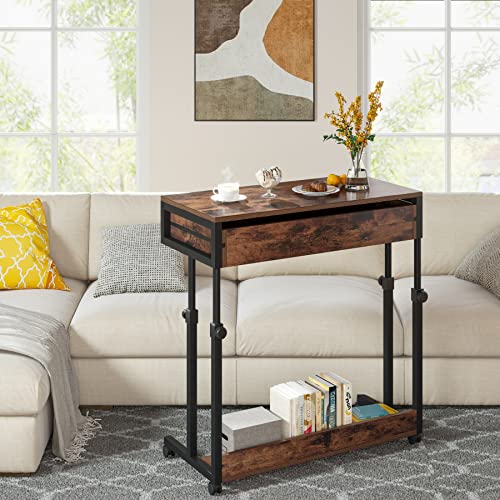 Tribesigns Portable Desk with Drawers, Mobile Laptop Desk with Wheels, Couch Desk Sofa Side Table Bed Desk, Small Standing Desk for Home Office