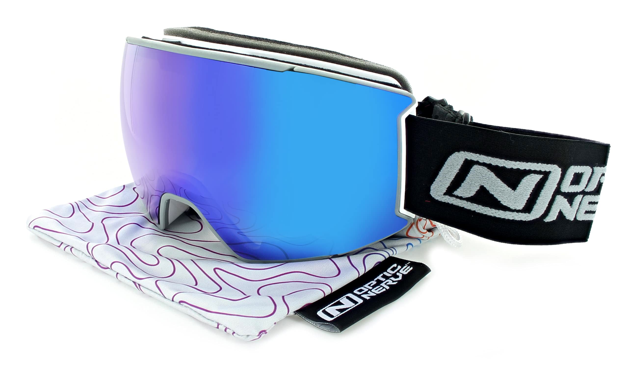Optic Nerve - 2022 Premium & Affordable Goggles, Wolf Creek Edition with Shiny White Frame/Blue Zaio Mirror/Yellow Lens