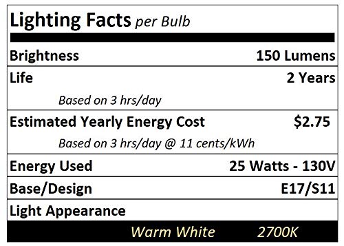 lumenivo Lava Lamp Light Bulb 130v 25w Bulb Replaces 120V 25 Watt S11 Light Bulbs – 14.5” Lava Lamps, Bubble Light & Glitter Lamps – 25 Watt Intermediate E17 Base Bulb - Appliance Bulb – 4 Pack
